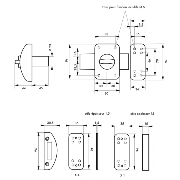 Verrou pour porte d'entrée Design Thirard cylindre 45 mm 371515 371515