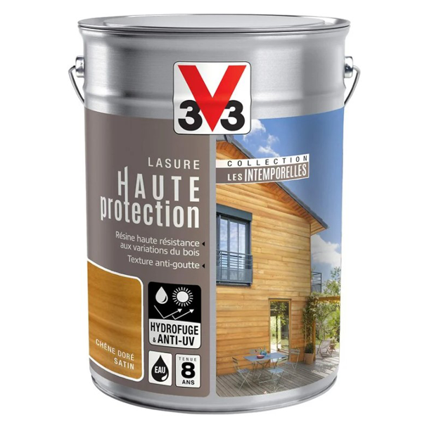 Lasure bois extérieur V33 Résine haute protection Chêne doré satin 5L