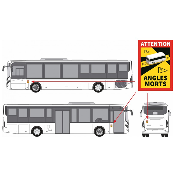 Autocollant sticker adhésif "Attention angles morts" bus 170x250mm x10