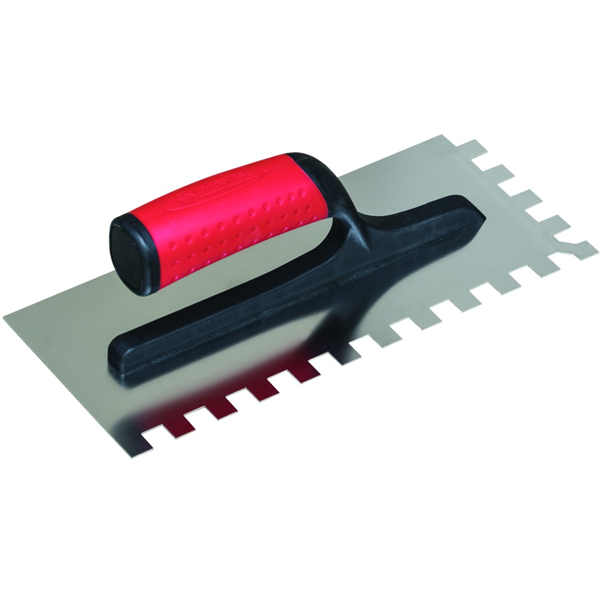 Platoir à colle avec lame inox à dents carrées de 10x10 mm - 28 x 12 cm