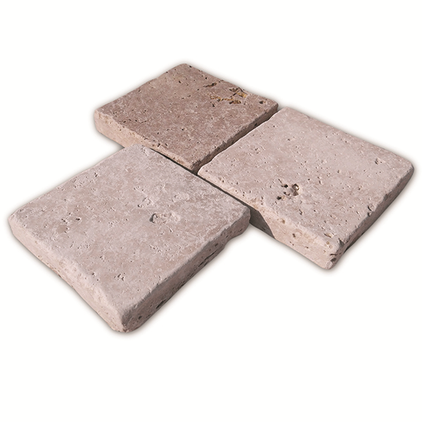 Pavé pierre naturelle TRAVERTIN 1er choix - Light mix - 15,25 CM x 15 ...