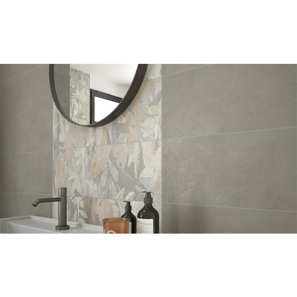 Faïence murale décor floral effet béton - Cusset - 20,0 CM x 60,0 CM
