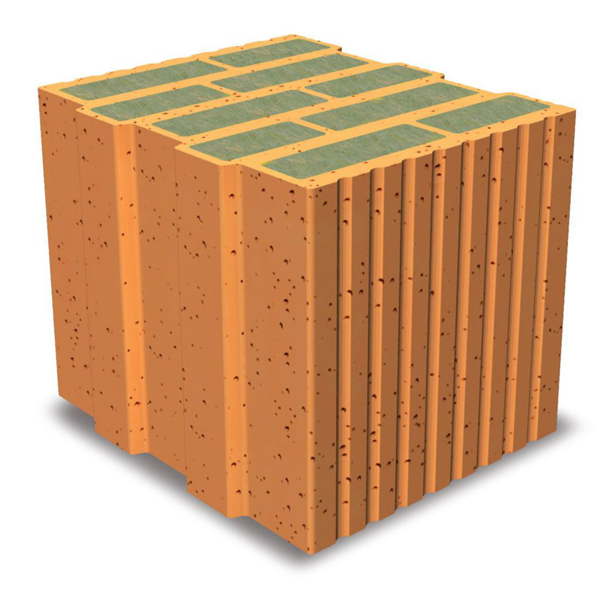 Brique de base auto-isolante remplie de laine de roche - Climamur 30 ...