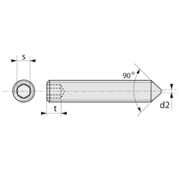 Vis sans tête à bout pointeau - STHC - acier brut - M4 x 60 mm