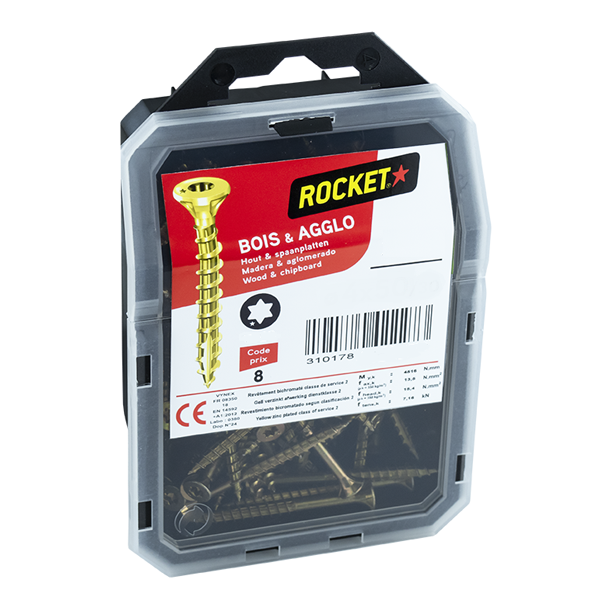 Vis bois rocket tête fraisée torx acier bichromaté