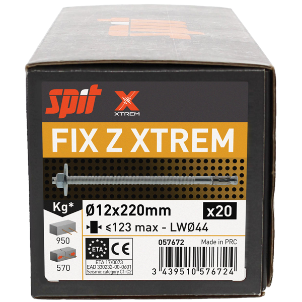 Goujon d'ancrage Fix Z Xtrem rondelle large - M12x220/90mm - boîte de 20