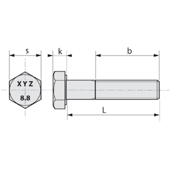 Vis tête hexagonale filetage partiel acier brut M12 x 120 mm