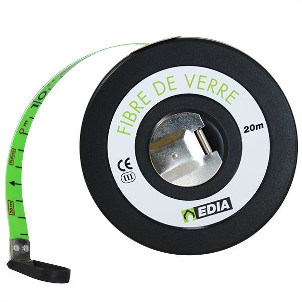 Décamètre à ruban en fibre de verre Edia 20 mètres x 16 mm Classe 3