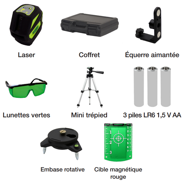 Niveau laser vert 2 plans pendulaire Edia V-40 à pile - portée de 40 m