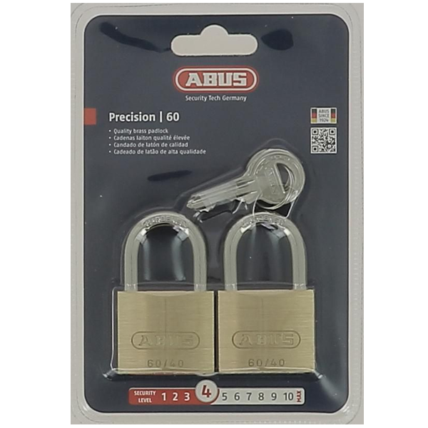 2 cadenas à clé Abus 60/40 en laiton massif - 38,5 x 65,5 mm