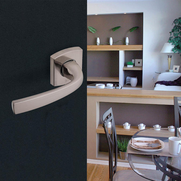 Poignée de porte sur rosace Vachette Muze - chrome velours - carré 7 mm