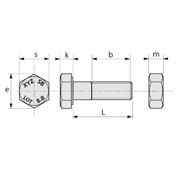 Boulon charpente - TH - FP - acier galva - SB classe 8.8 - M12x40mm