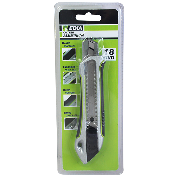 Cutter de sécurité rétractable Edia 18 mm en aluminium